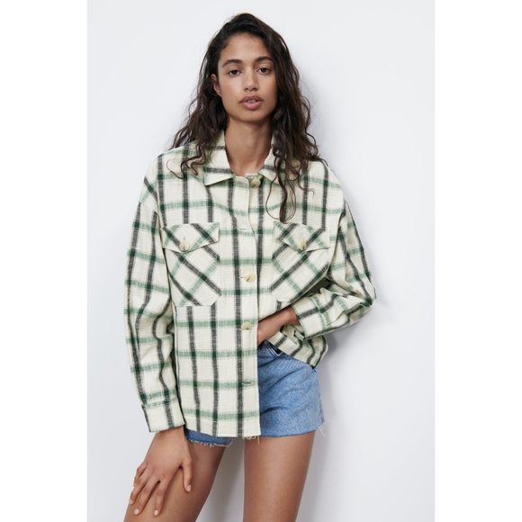 Zara | Jackets & Coats | Zara Oversized Lightweight Plaid Shacket ...